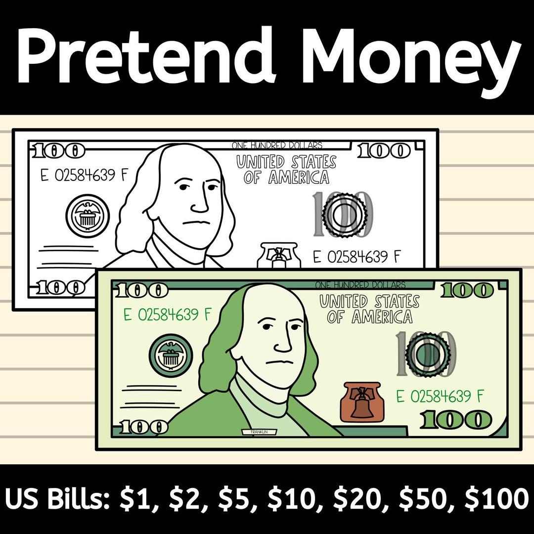 Pretend Money - US Bill - Play Money Printable - Pretend Play - Play ...