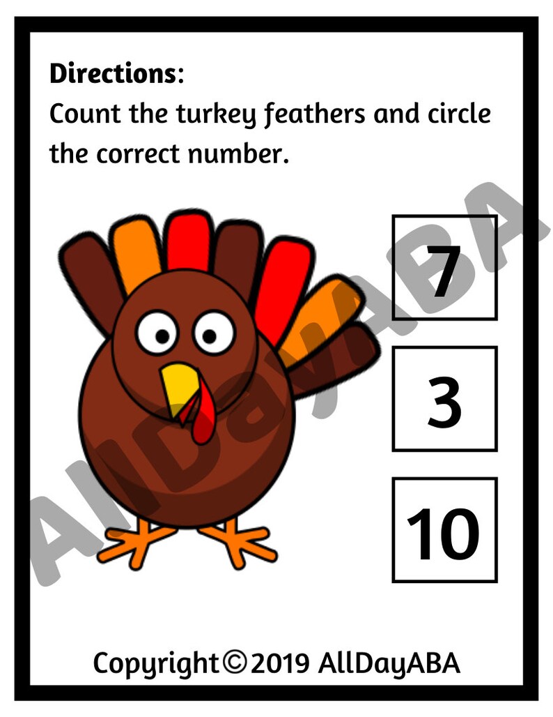 Thanksgiving Turkey Feather Counting - ABA Therapy, Special Education ...