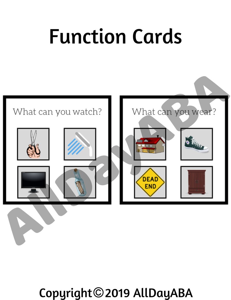 Function Cards ABA & Speech Therapy Discrete Trial | Etsy