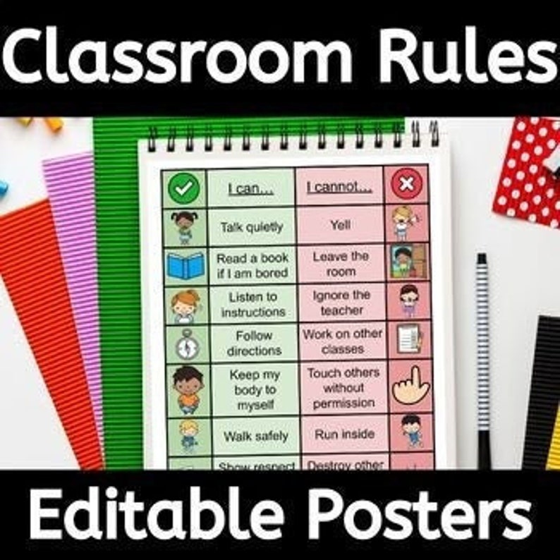 EDITABLE Classroom Rules Posters With Visuals for Autism and ...