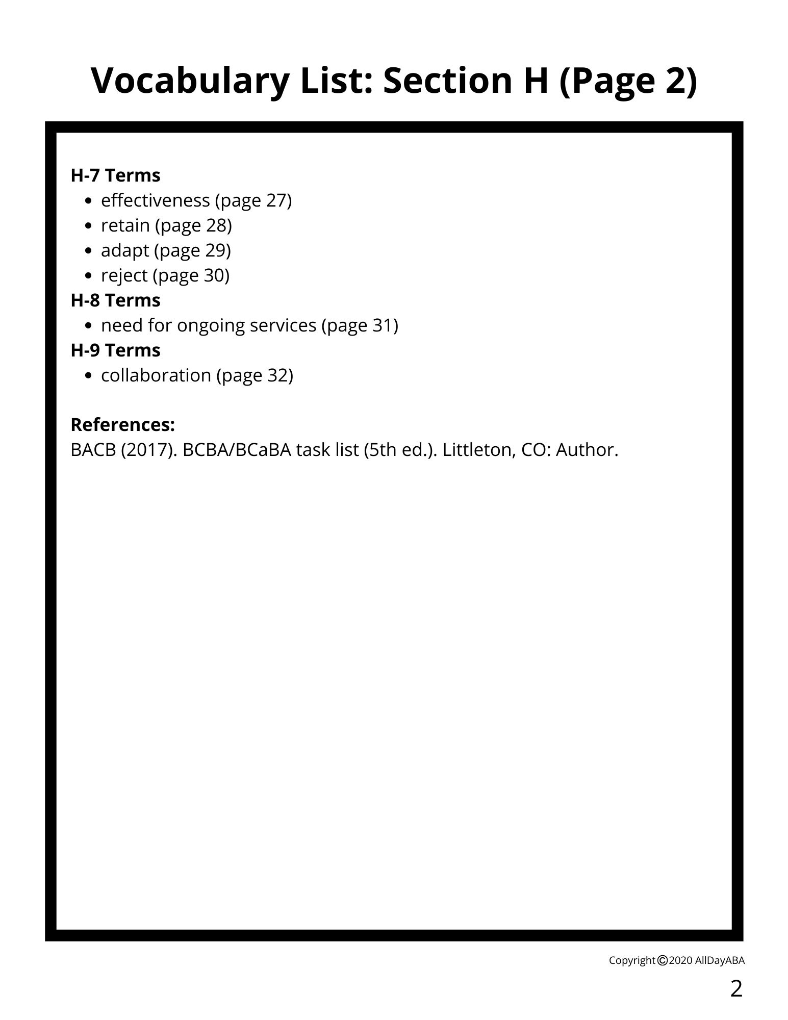 Section H Study Booklet 5th Edition Task List ABA Study Materials BCBA ...