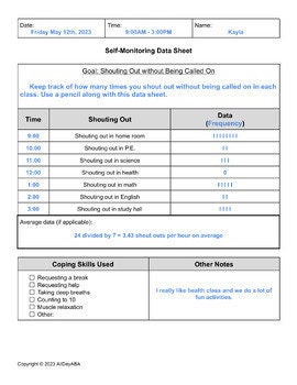 Editable Self-monitoring Data Sheet Google Doc™ for ABA and Special ...