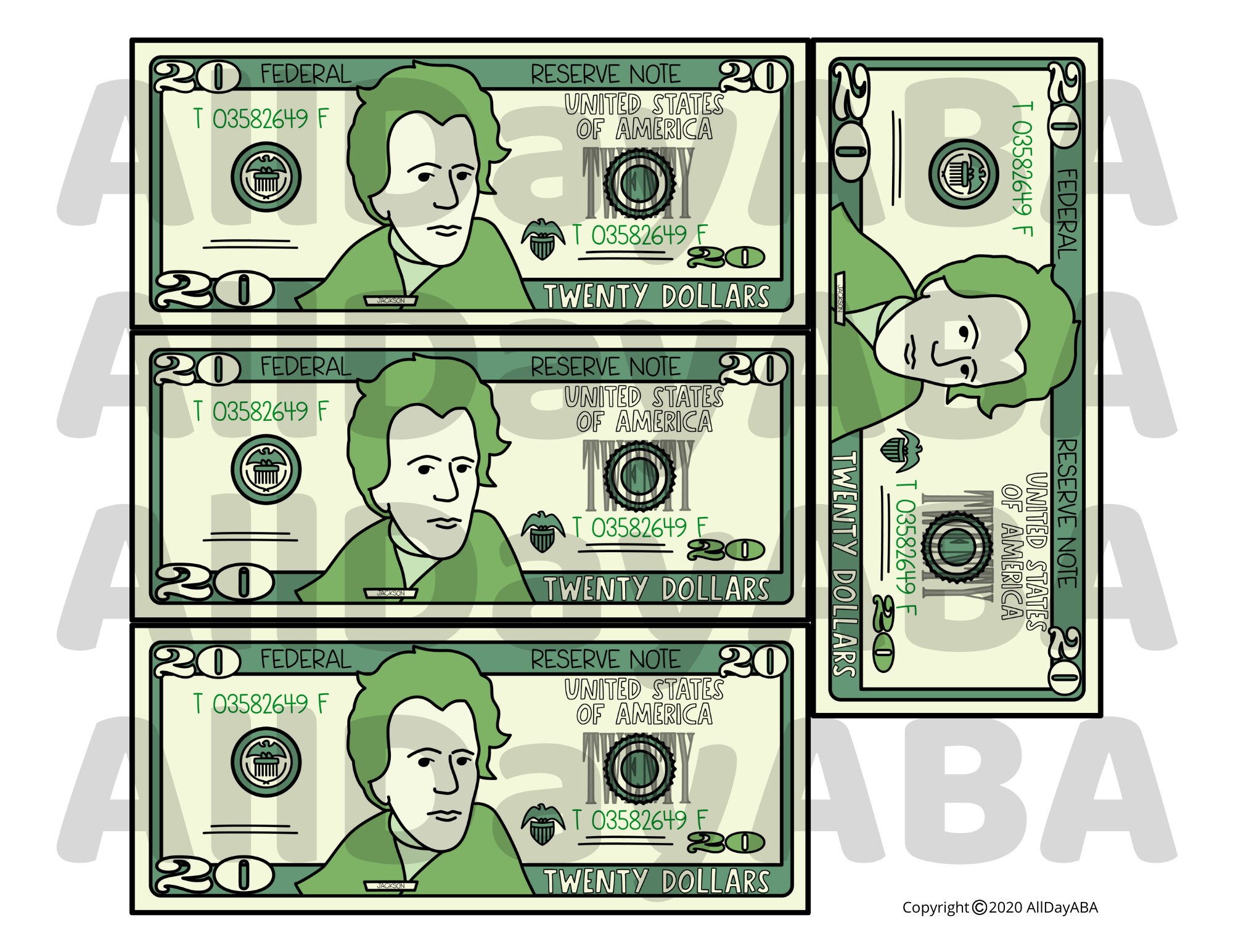 Pretend Money - US Bill - Play Money Printable - Pretend Play - Play ...