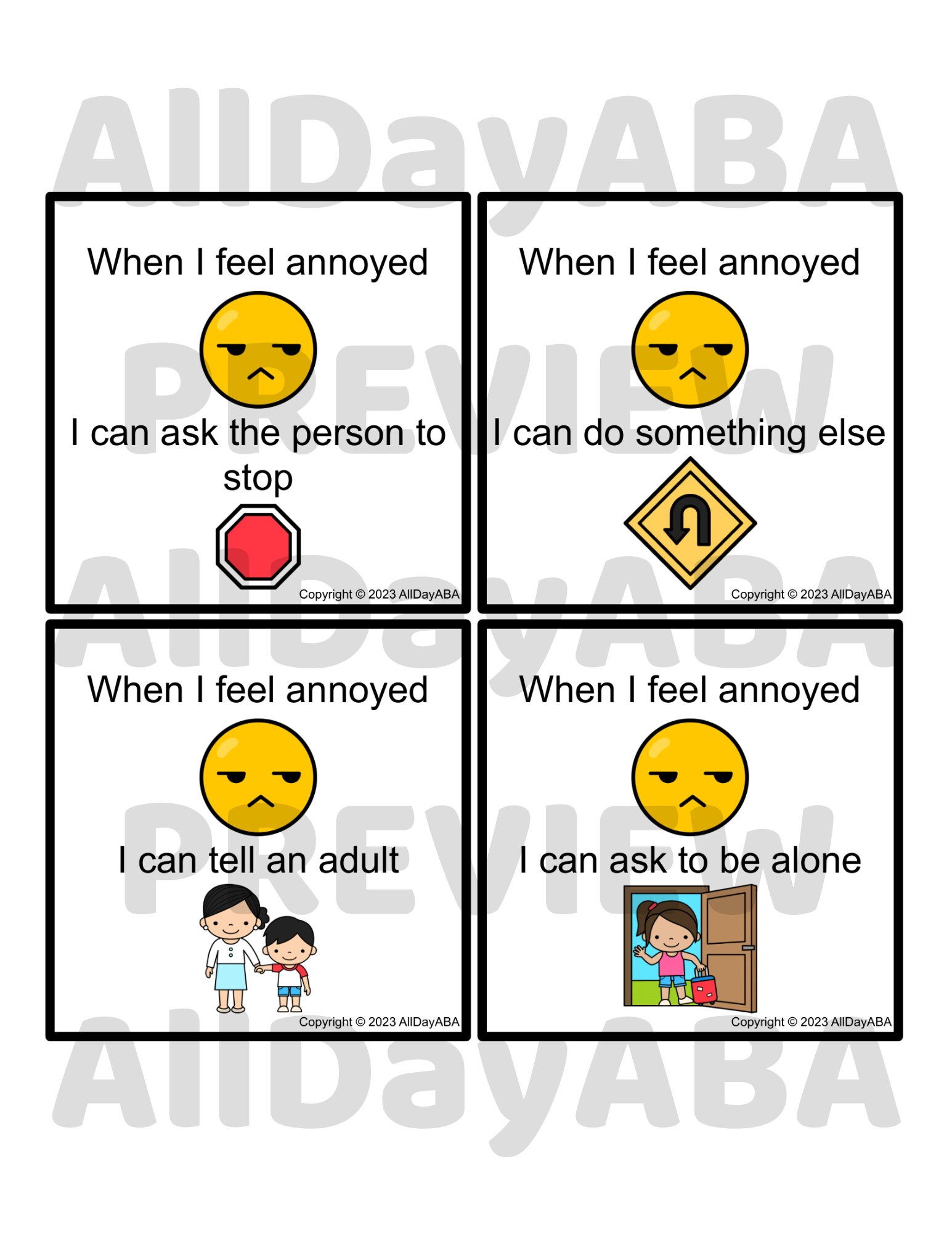 Emotion Coping Skills Cards With Editable Strategies for Autism Visuals ...