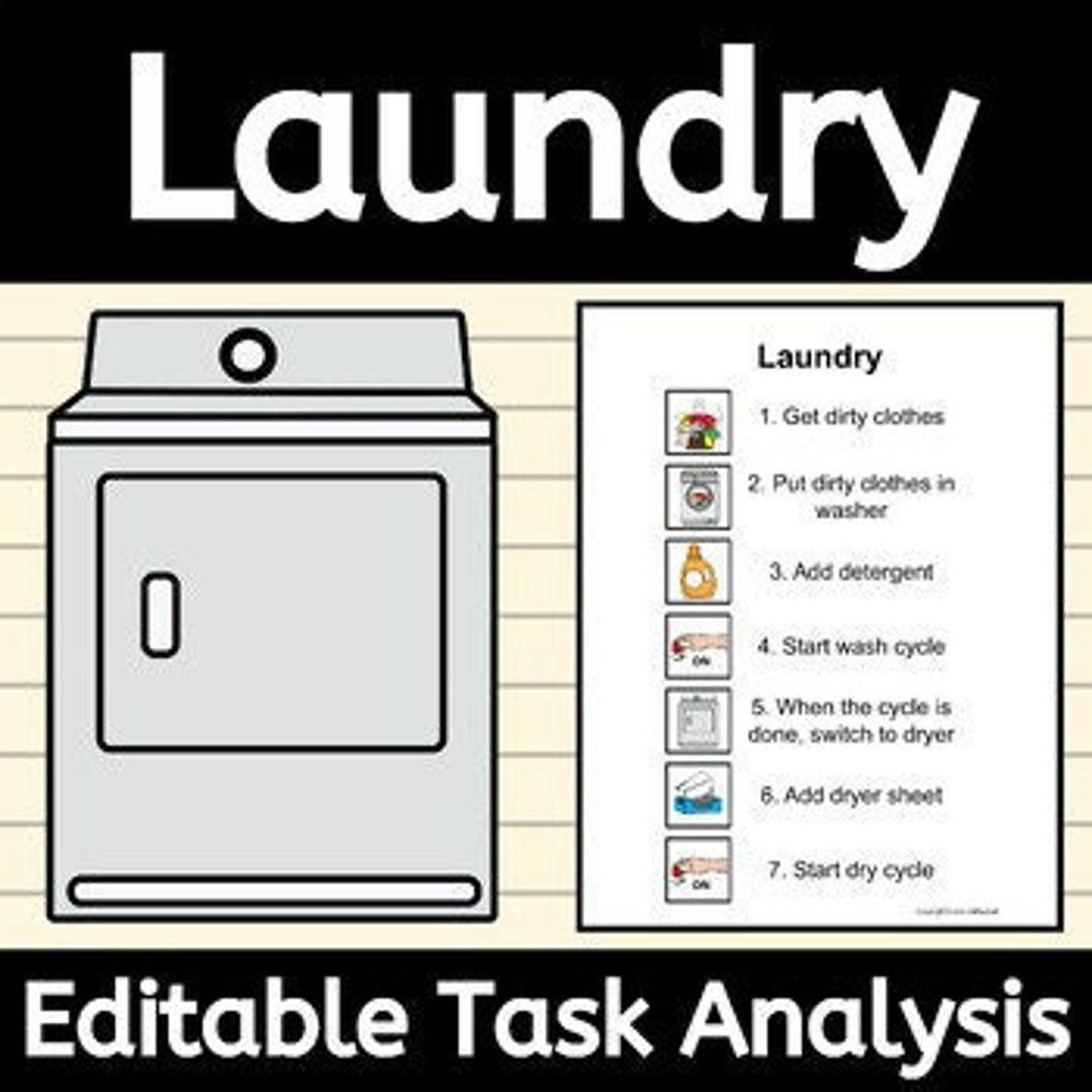 Doing Laundry Task Analysis EDITABLE Visuals and Data Sheet for ABA - Etsy