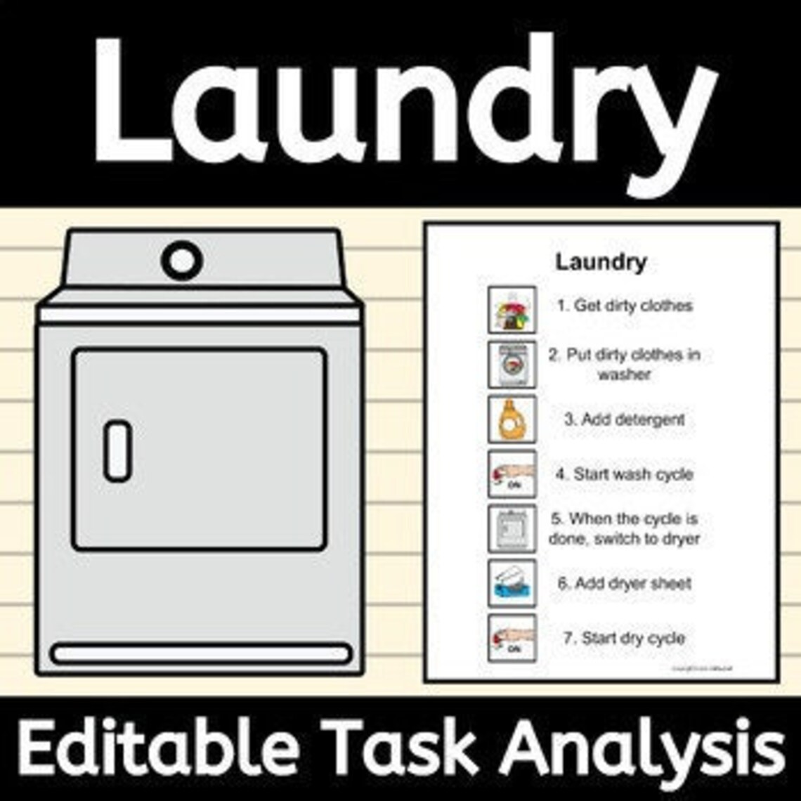 Doing Laundry Task Analysis EDITABLE Visuals and Data Sheet for ABA - Etsy