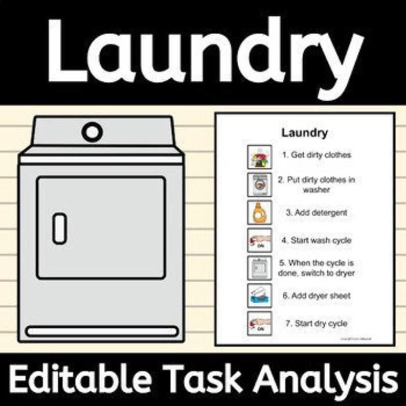 Doing Laundry Task Analysis EDITABLE Visuals and Data Sheet for ABA - Etsy