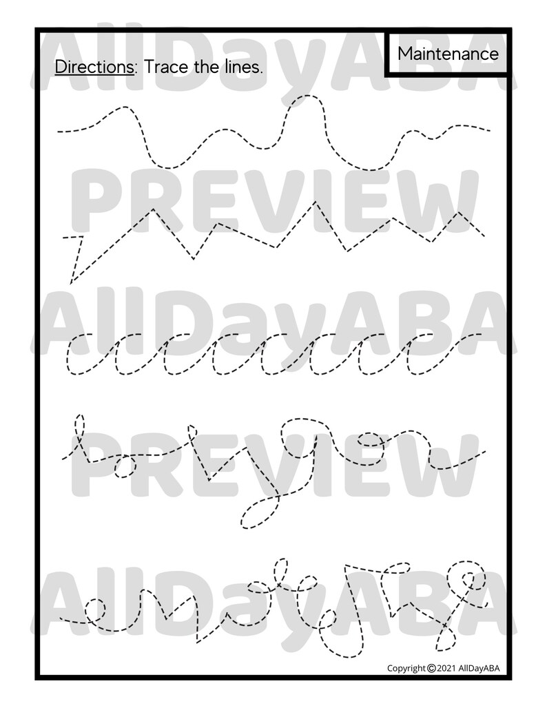 Line Tracing Practice Worksheets for Pencil Control Preschool, ABA, OT ...