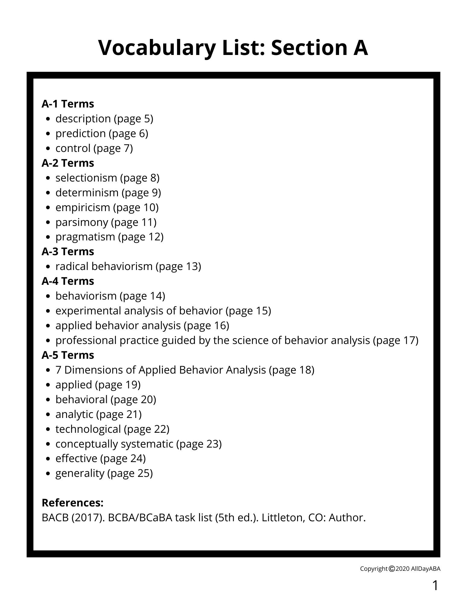 Section A Study Booklet 5th Edition Task List ABA Study Materials BCBA ...