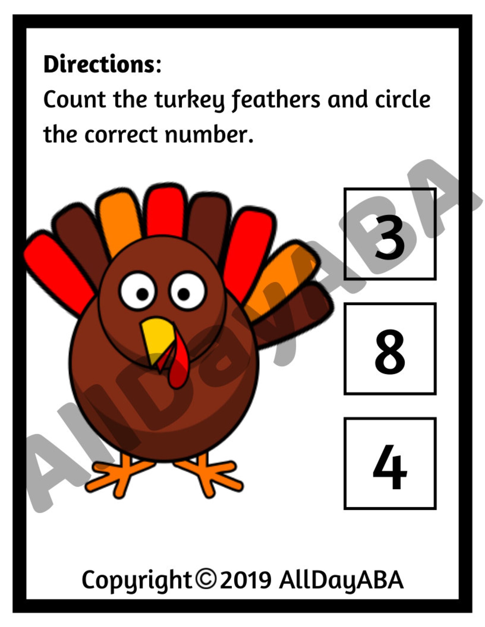 Thanksgiving Turkey Feather Counting - ABA Therapy, Special Education ...