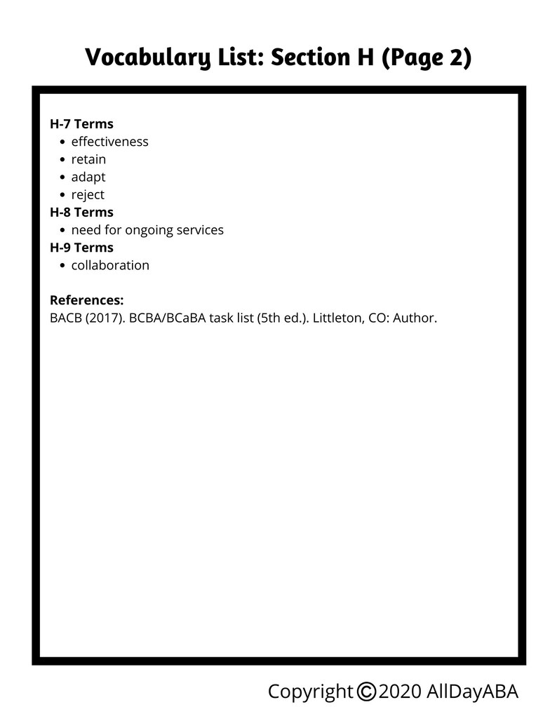Section H Flash Cards 5th Edition Task List - ABA Study Materials ...