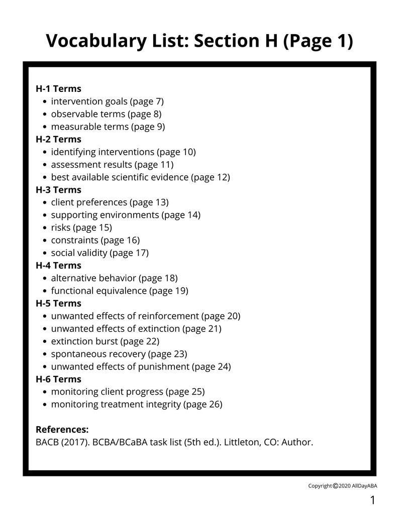 Section H Study Booklet 5th Edition Task List - ABA Study Materials ...