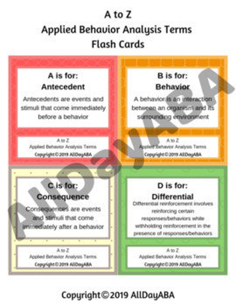 A to Z - ABA Terms - Applied Behavior Analysis Flash Cards - BCBA, RBT ...