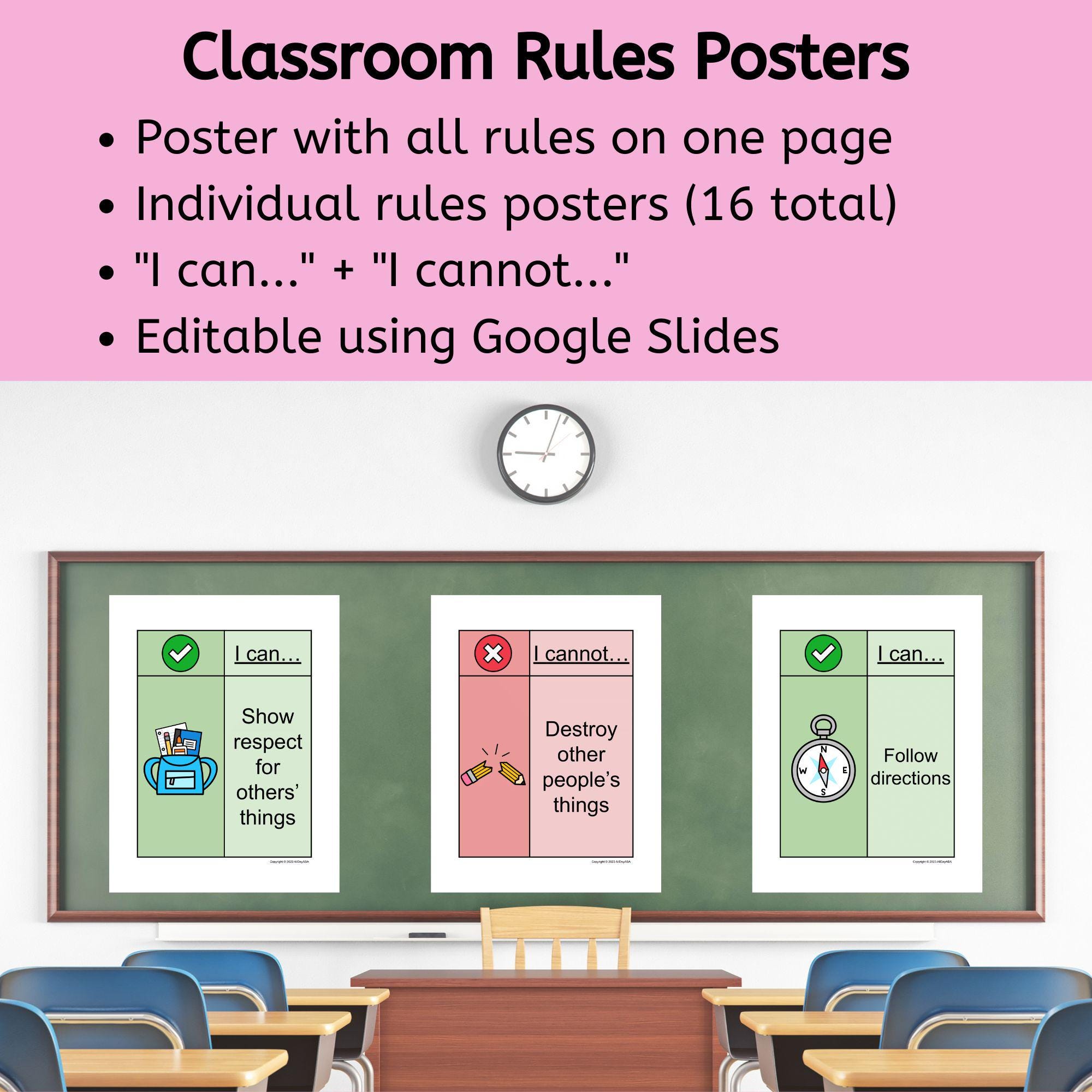 EDITABLE Classroom Rules Posters With Visuals for Autism and ...