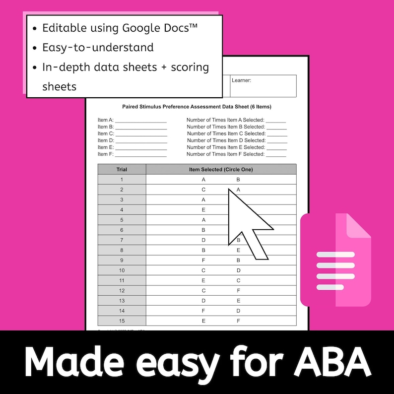 Preference Assessment Data Sheets Bundle With Editable Google Docs™ for ...