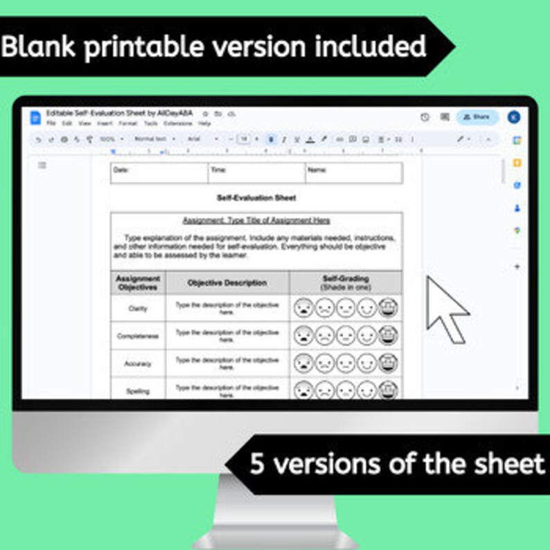 Editable Student Self-evaluation Form Google Doc™ for Special Education ...