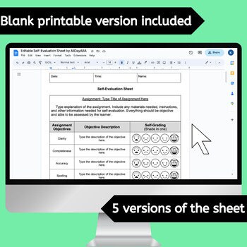 Editable Student Self-evaluation Form Google Doc™ for Special Education ...