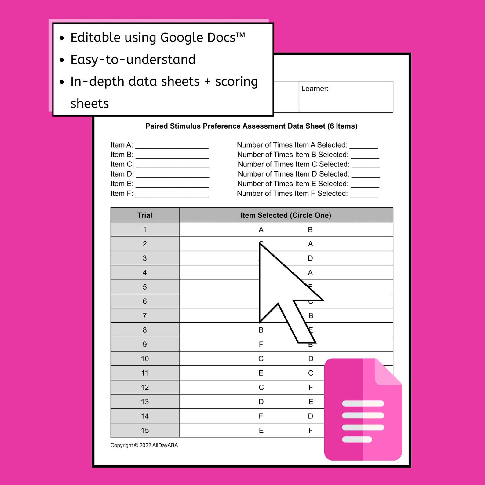 Preference Assessment Data Sheets Bundle With Editable Google Docs™ for ...