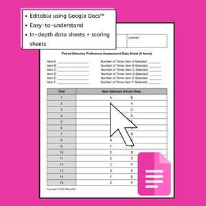 Preference Assessment Data Sheets Bundle With Editable Google Docs™ for ...