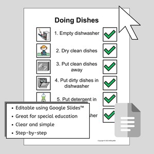 Doing Dishes Task Analysis EDITABLE Visuals Poster for Using A ...