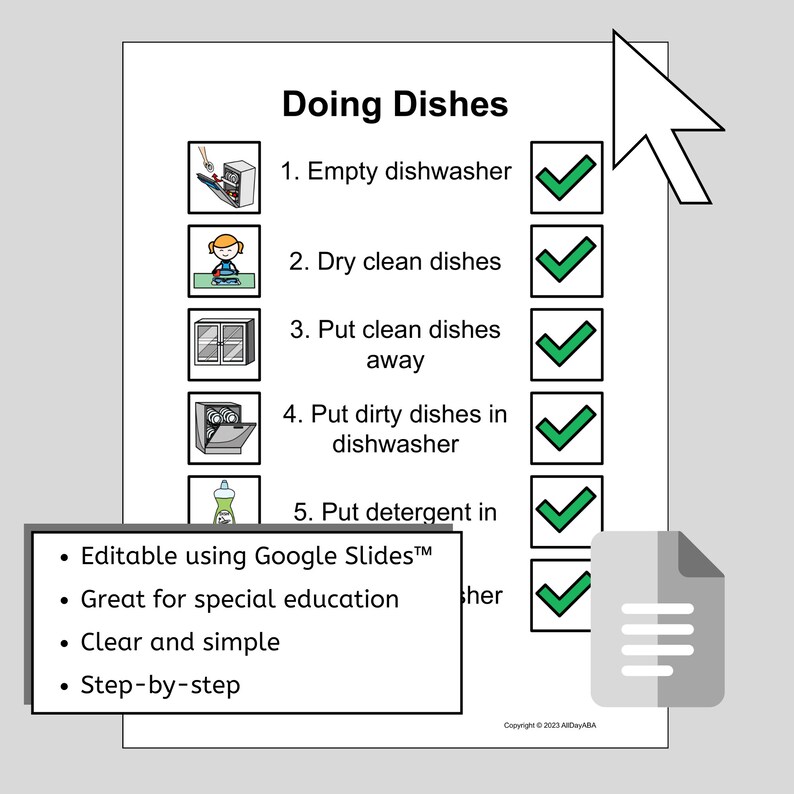 Doing Dishes Task Analysis EDITABLE Visuals Poster for Using A ...