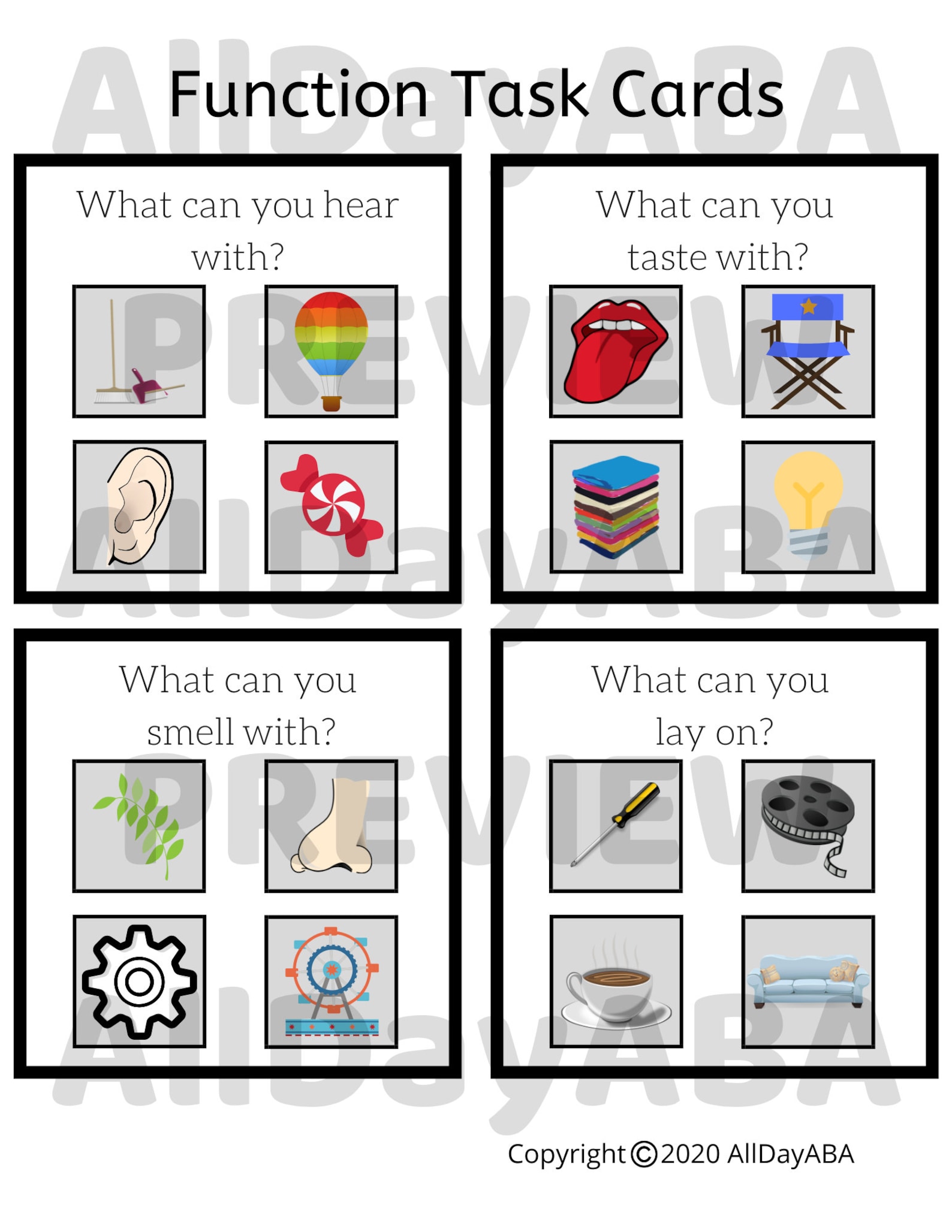 Function Cards - ABA & Speech Therapy - Discrete Trial Training Flash ...