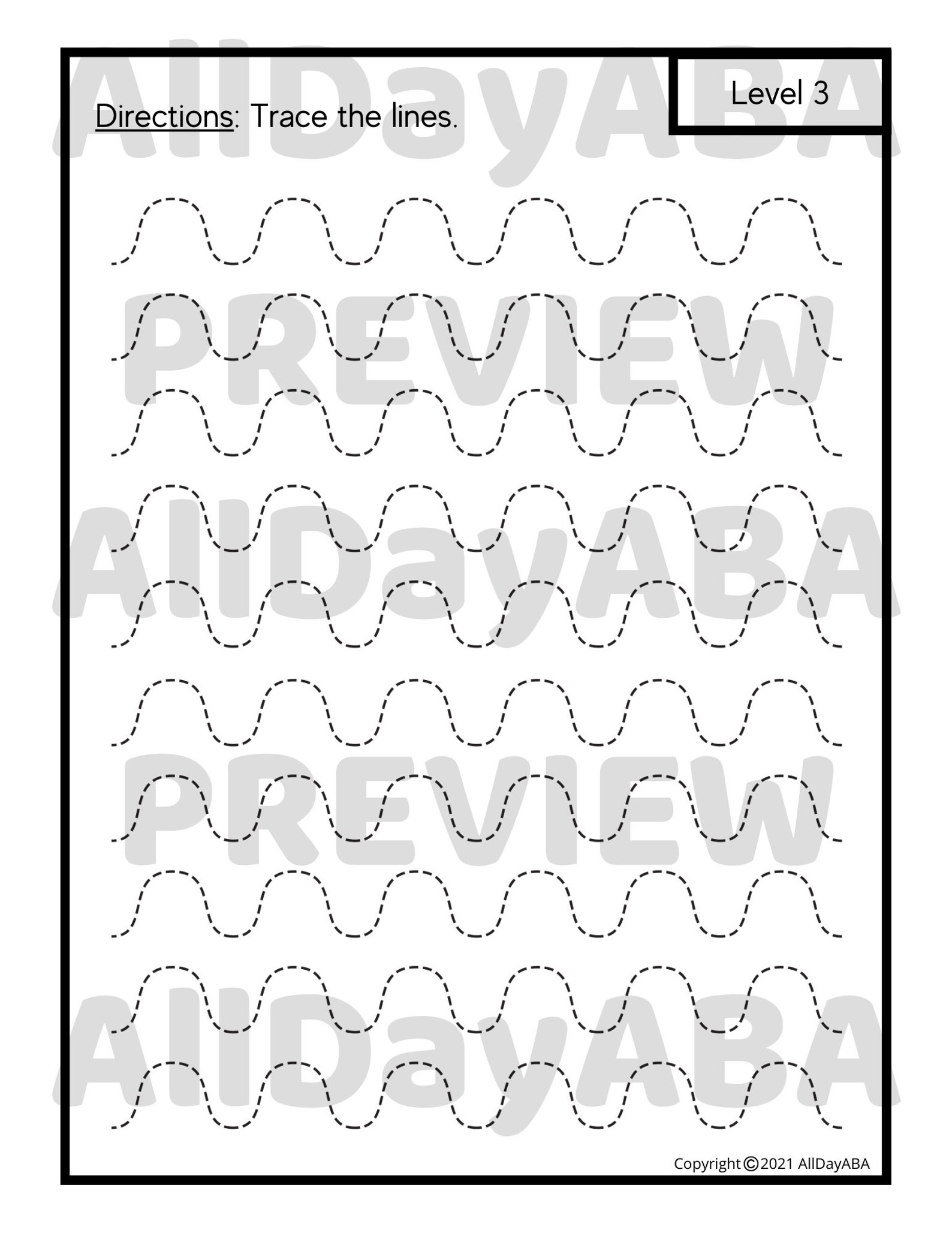 Line Tracing Practice Worksheets for Pencil Control Preschool, ABA, OT ...