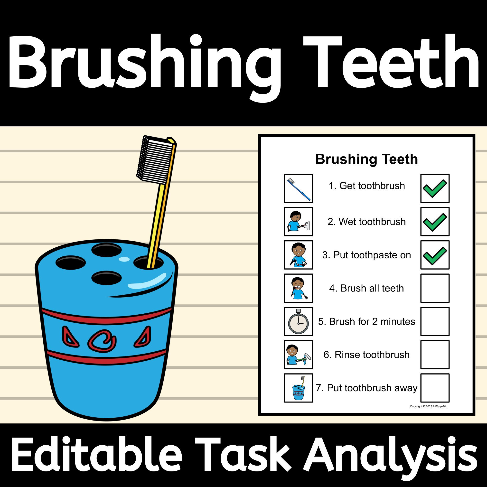 Brushing Teeth Task Analysis EDITABLE Visual Steps and Data Sheet for ...