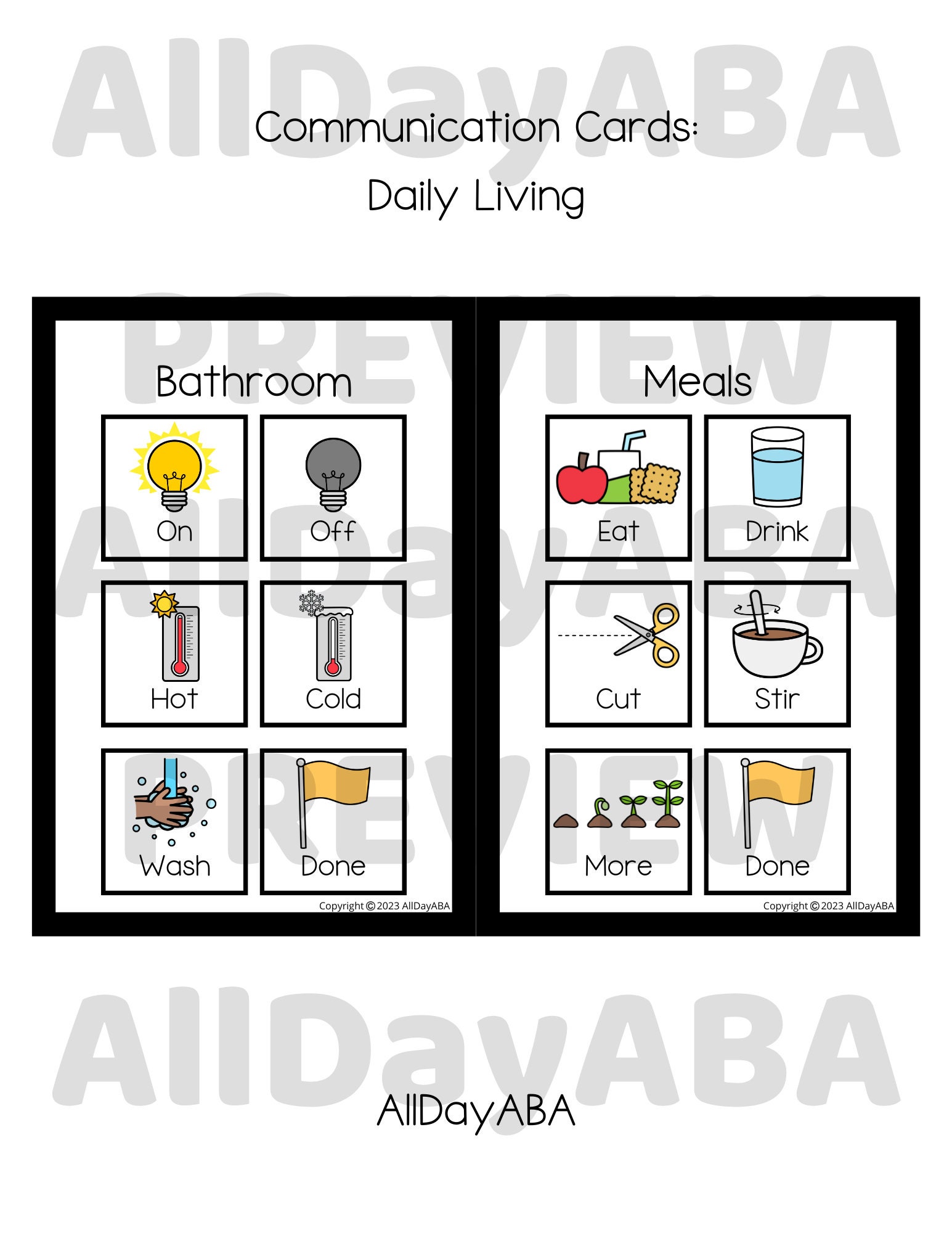 Daily Living Communication Cards for Non Verbal Autism AAC Visuals and ...