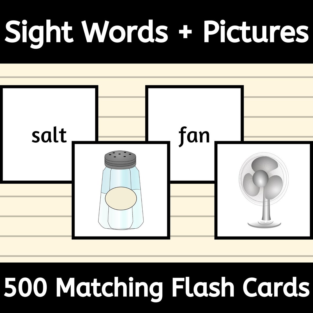 Sight Words and Picture Matching Flash Cards - Matching Word to Picture ...