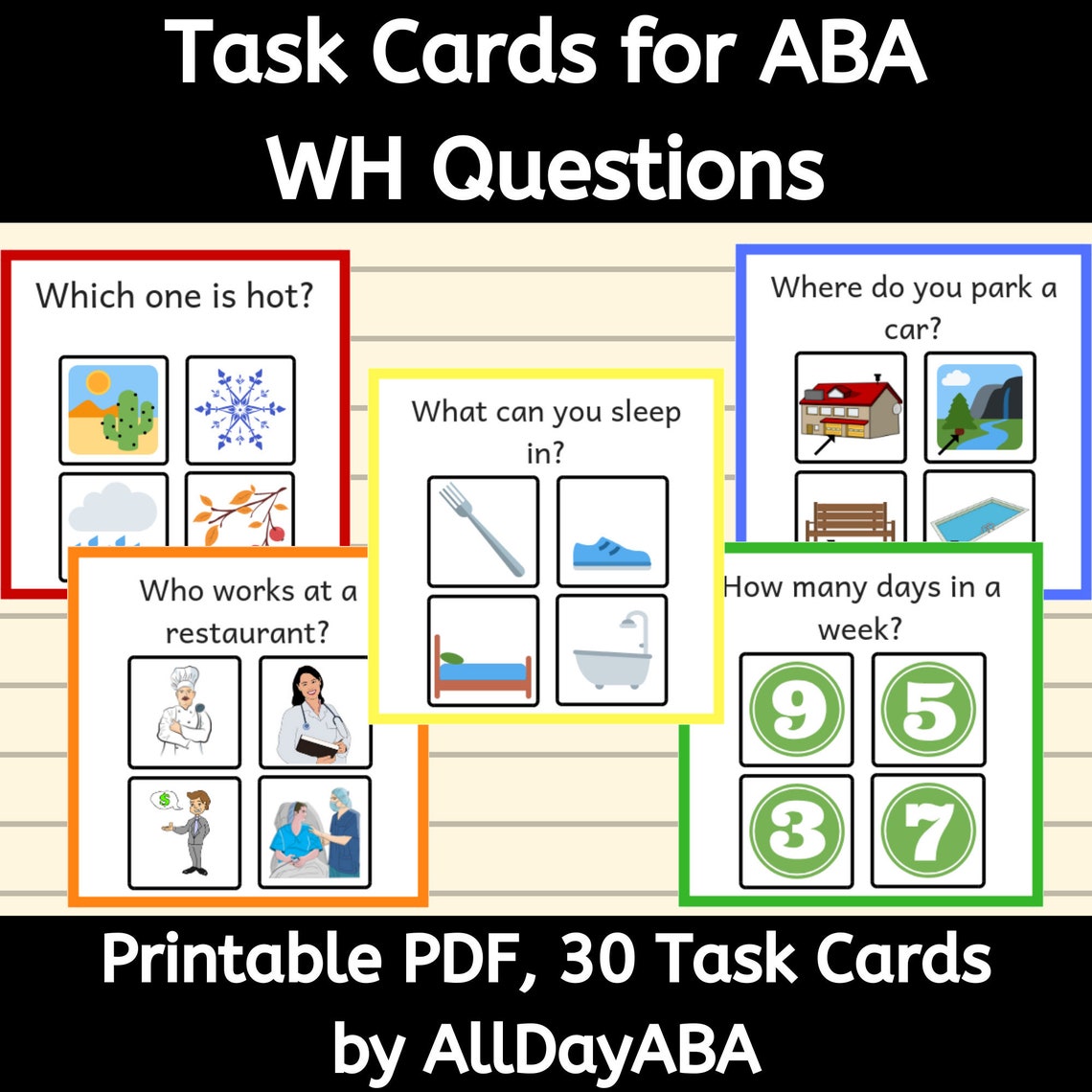 WH Questions Task Cards for Receptive Identification Autism Activities ...