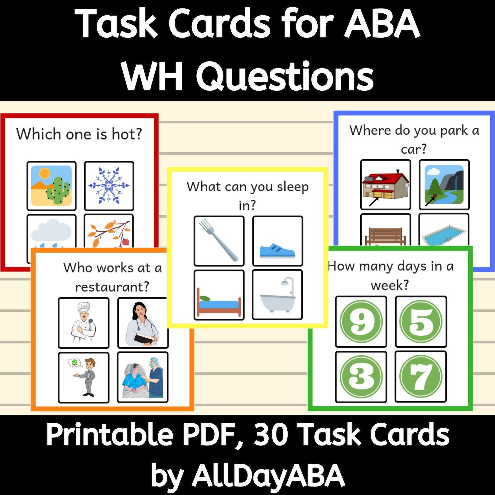 WH Questions Task Cards for Receptive Identification Autism Activities ...