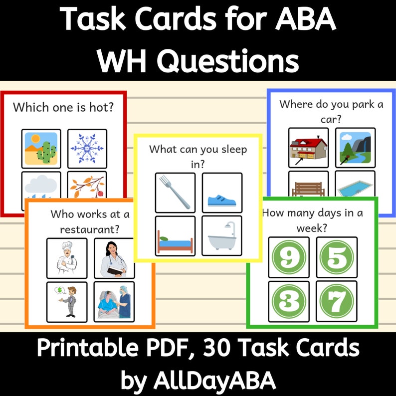 WH Questions Task Cards for Receptive Identification Autism Activities ...