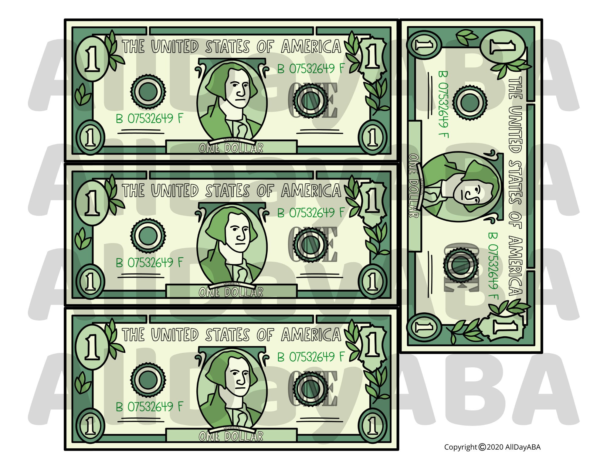 Pretend Money - US Bill - Play Money Printable - Pretend Play - Play ...