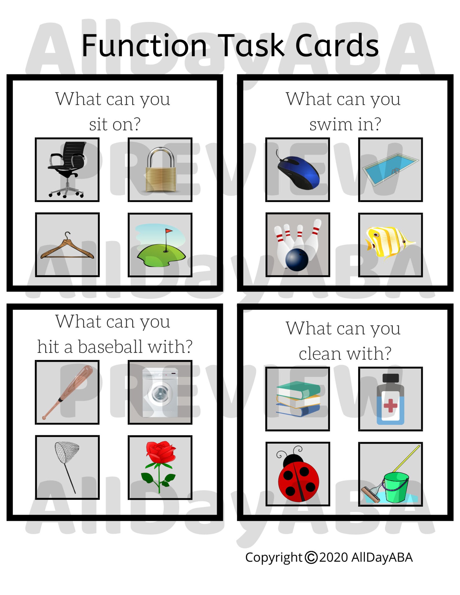Function Cards - ABA & Speech Therapy - Discrete Trial Training Flash ...