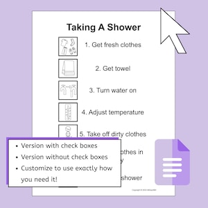 Showering Task Analysis EDITABLE for Taking A Shower Visual Schedule ...