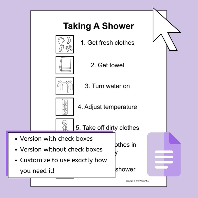 Showering Task Analysis EDITABLE for Taking A Shower Visual Schedule ...