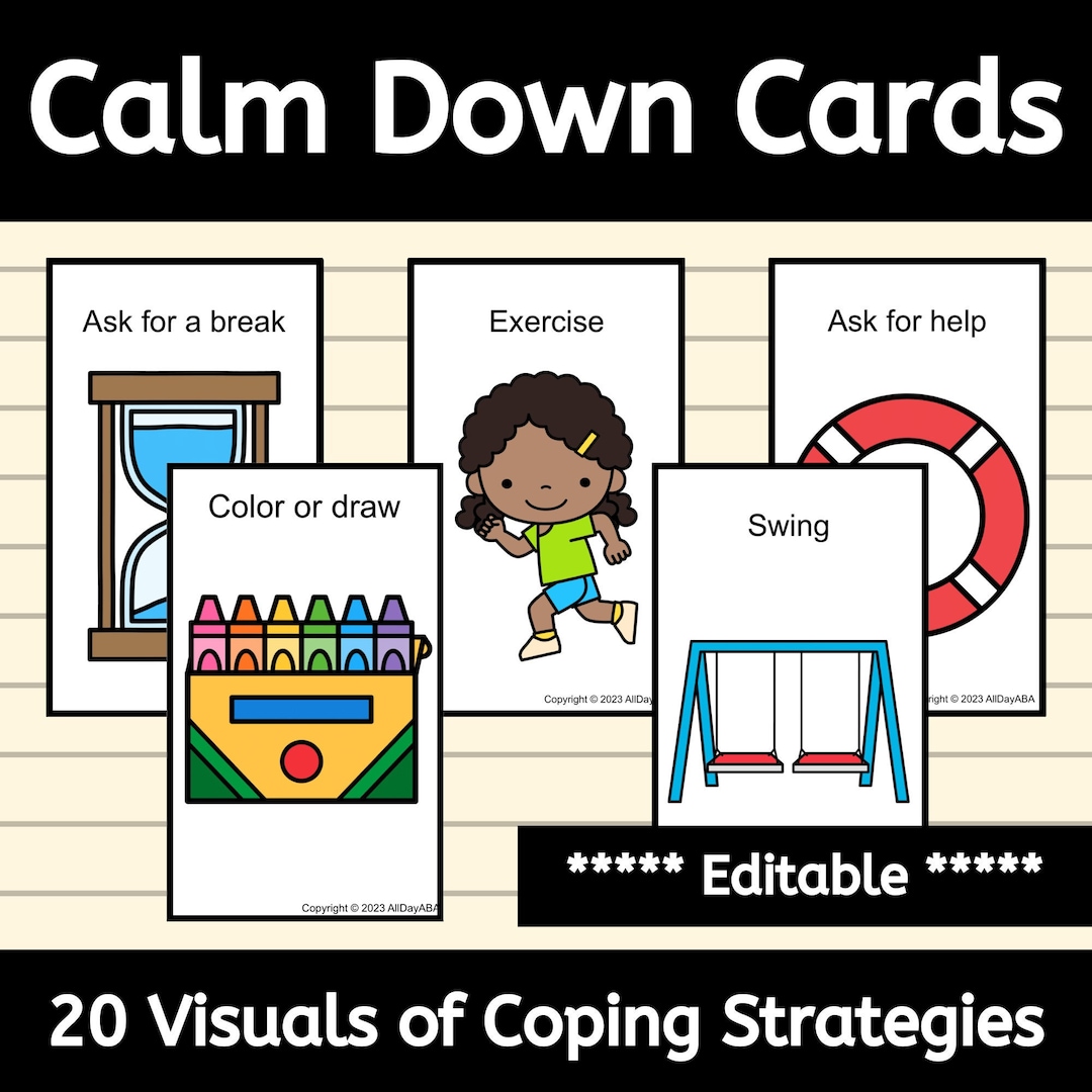 Calm Down Cards for Kids and Calming Corner Emotional Regulation Coping ...
