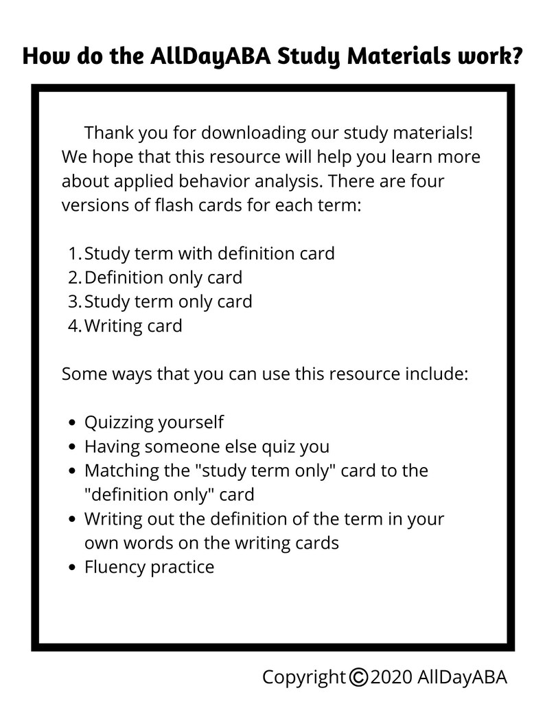 Section F Flash Cards 5th Edition Task List - ABA Study Materials ...