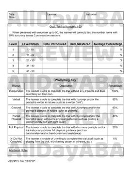 Editable Tacting Numbers 1 to 50 Data Sheet Google Doc™ for Recognition ...