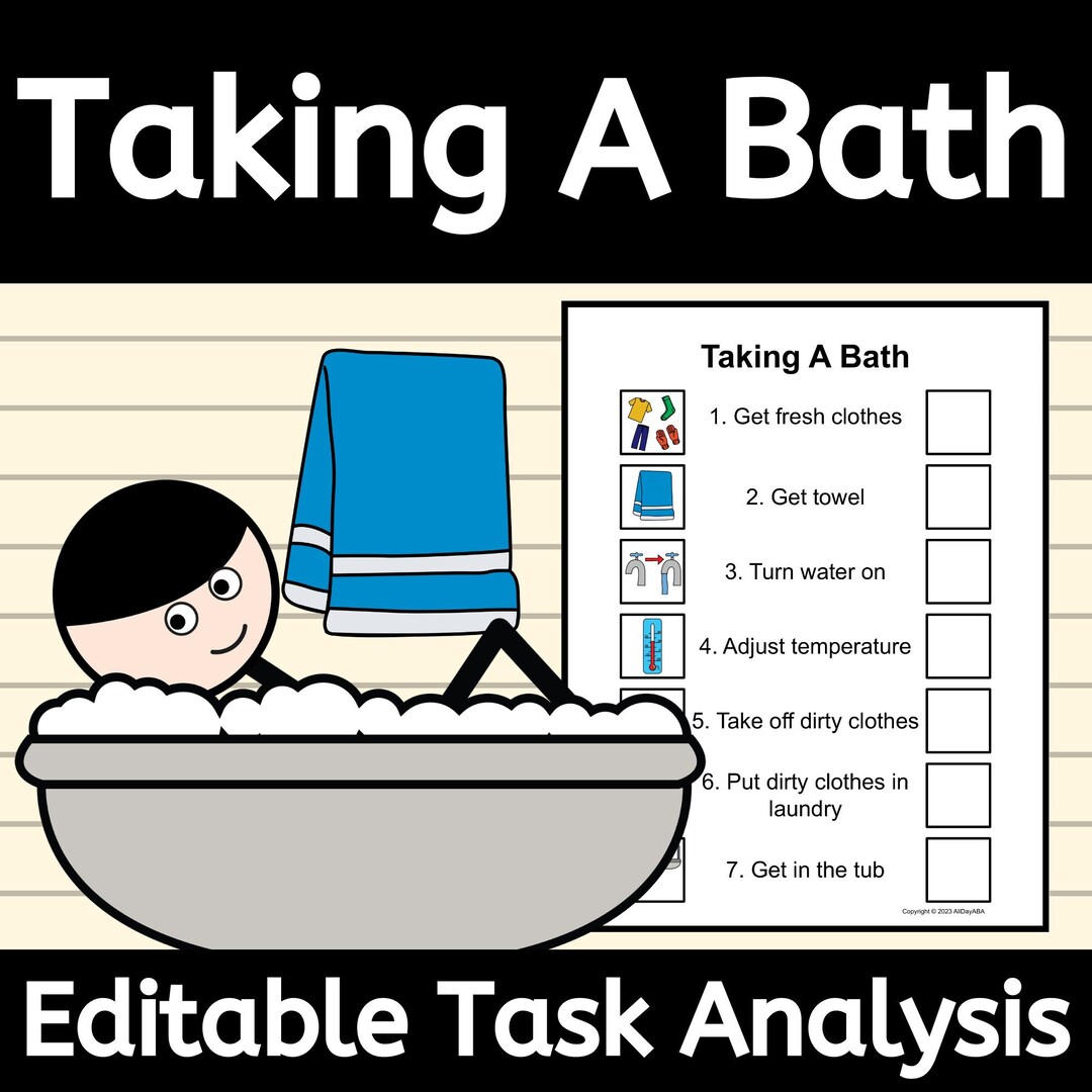 Taking A Bath EDITABLE Task Analysis Bathing Visuals and Data Sheet for ...