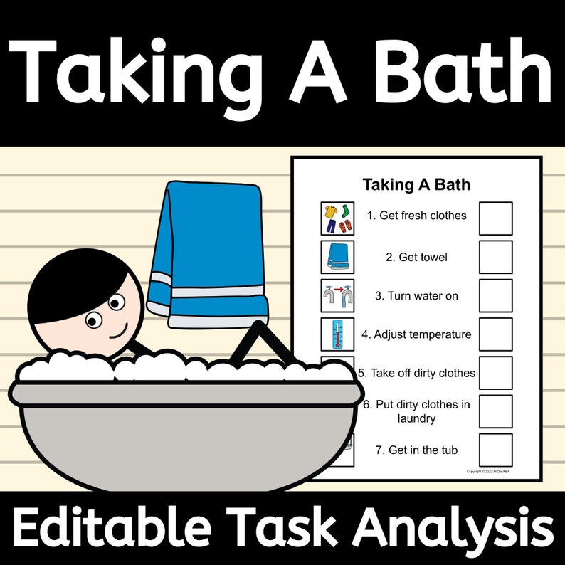 Taking A Bath EDITABLE Task Analysis Bathing Visuals and Data Sheet for ...