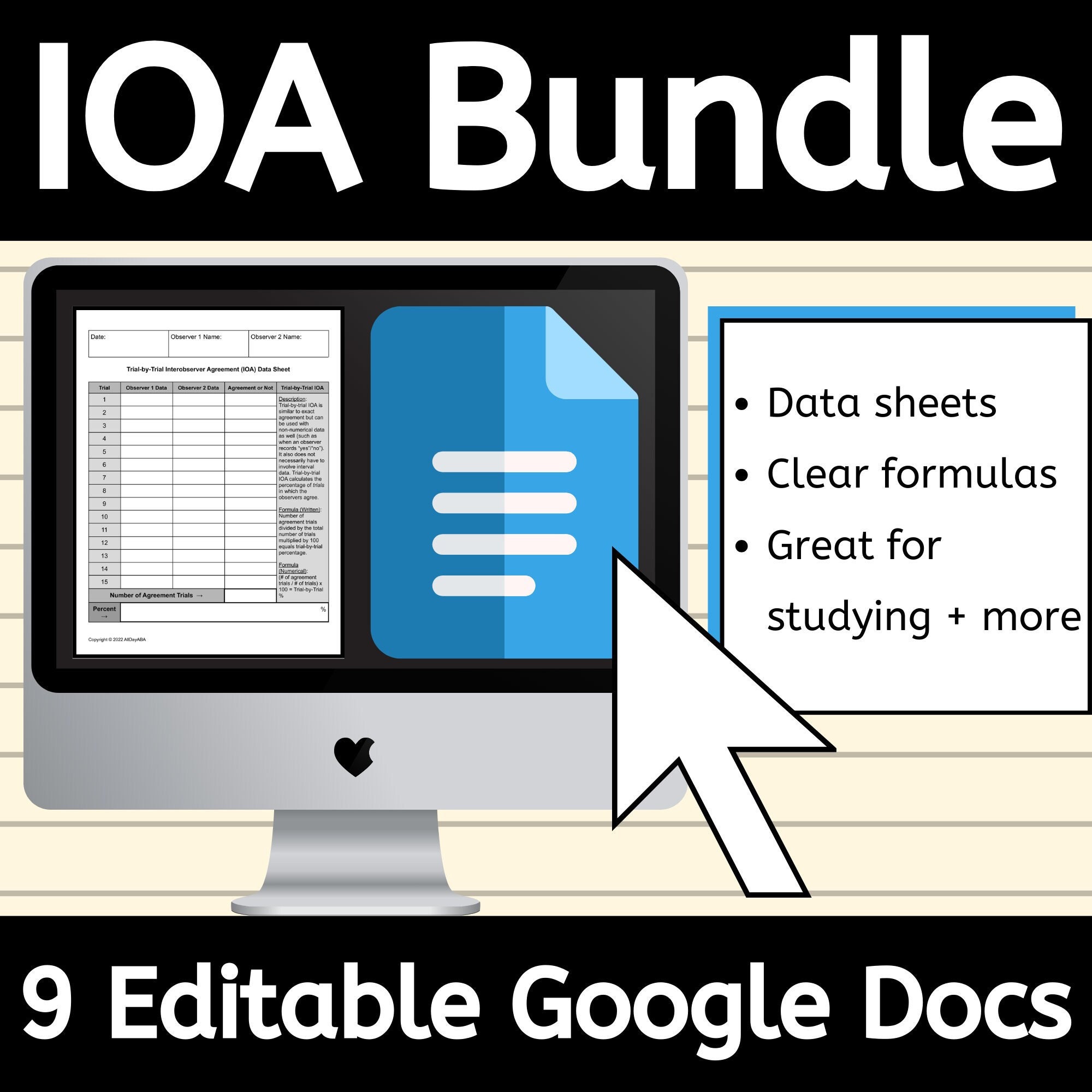 Interobserver Agreement Data Sheets Bundle With Editable Google Docs ...