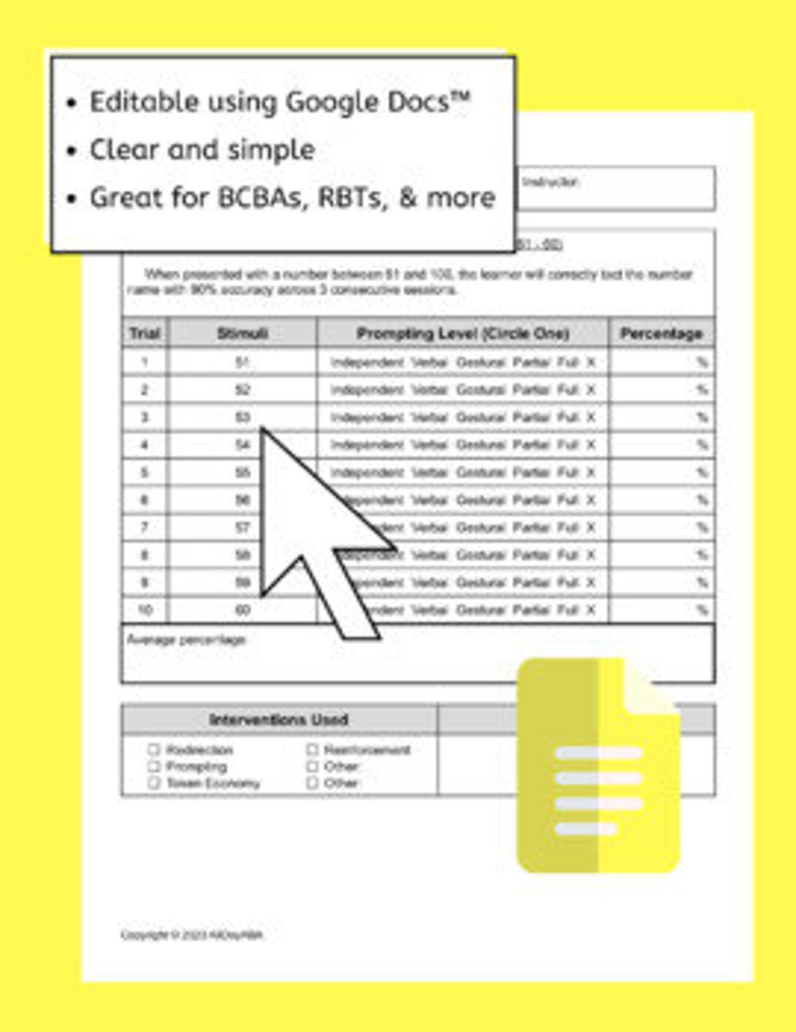 Editable Tacting Numbers 51 to 100 Data Sheet Google Doc™ for ...