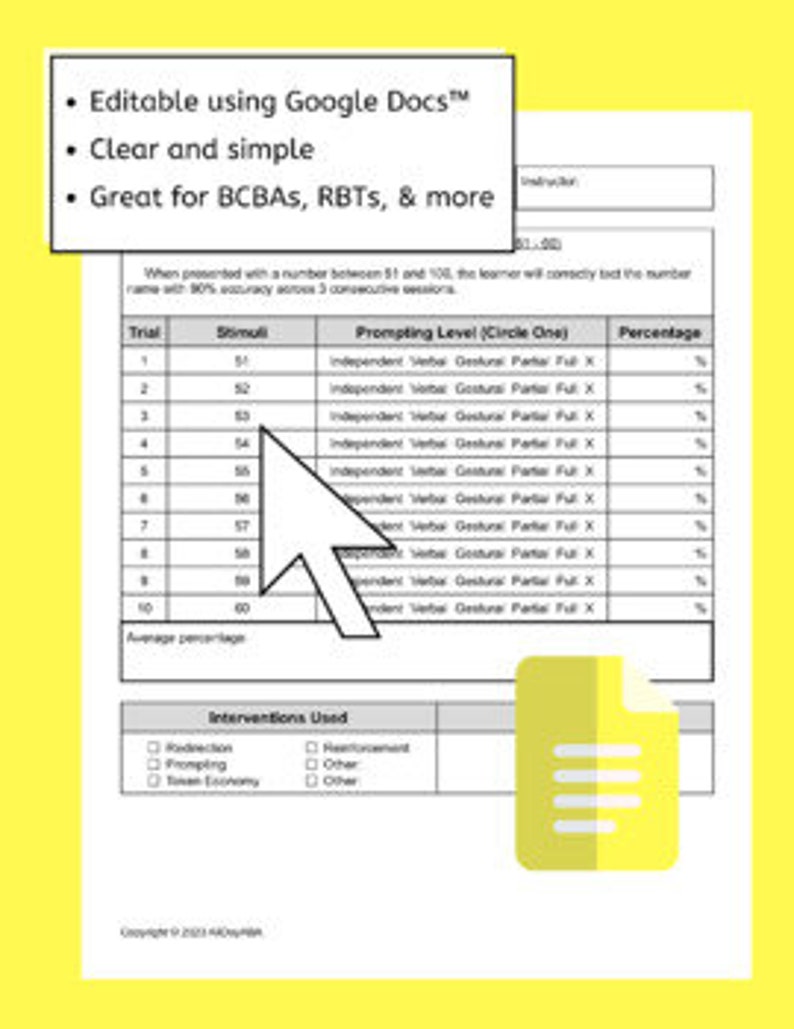 Editable Tacting Numbers 51 to 100 Data Sheet Google Doc™ for ...