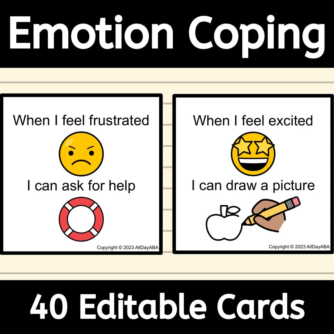 Emotion Coping Skills Cards With Editable Strategies for Autism Visuals ...