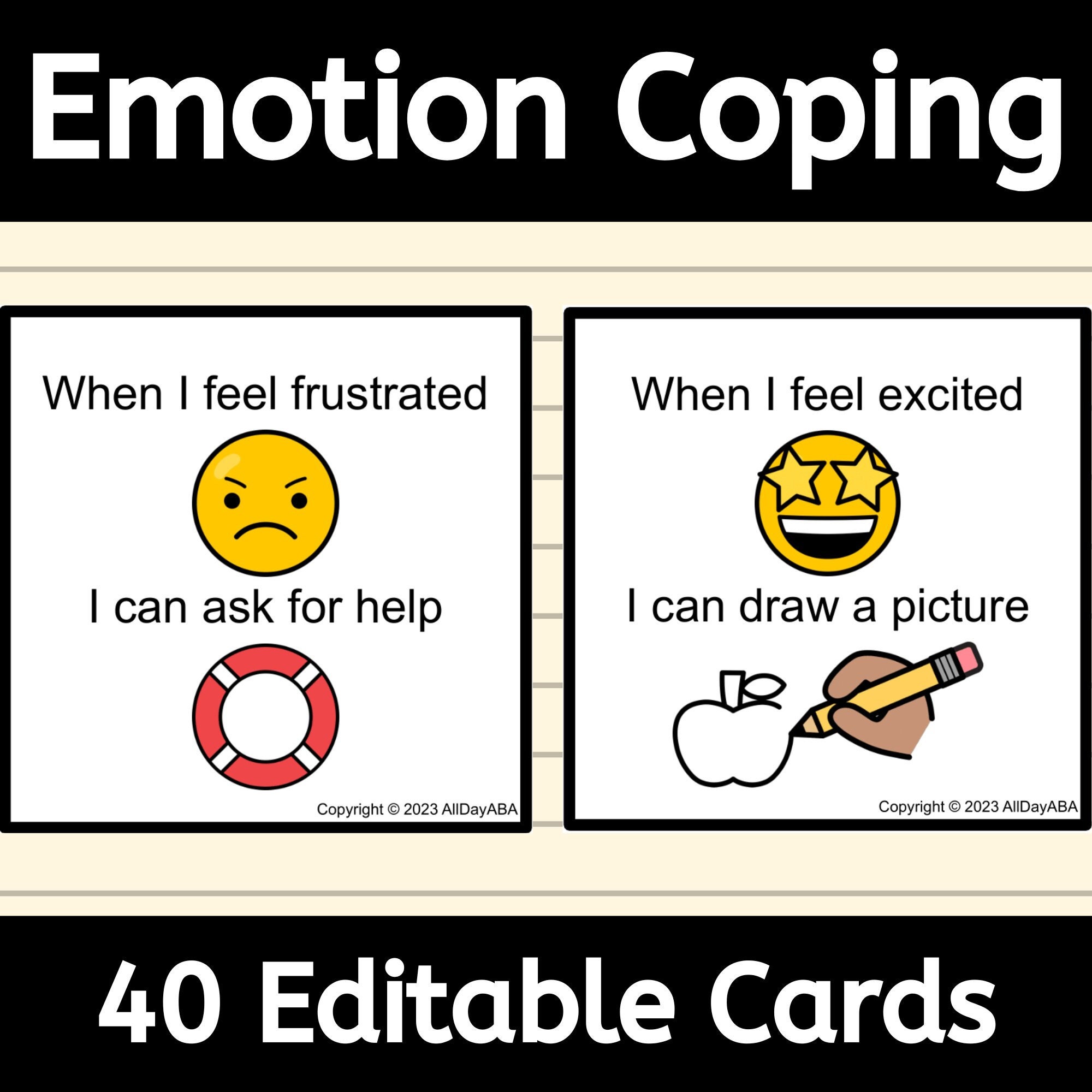 Emotion Coping Skills Cards With Editable Strategies for Autism Visuals ...