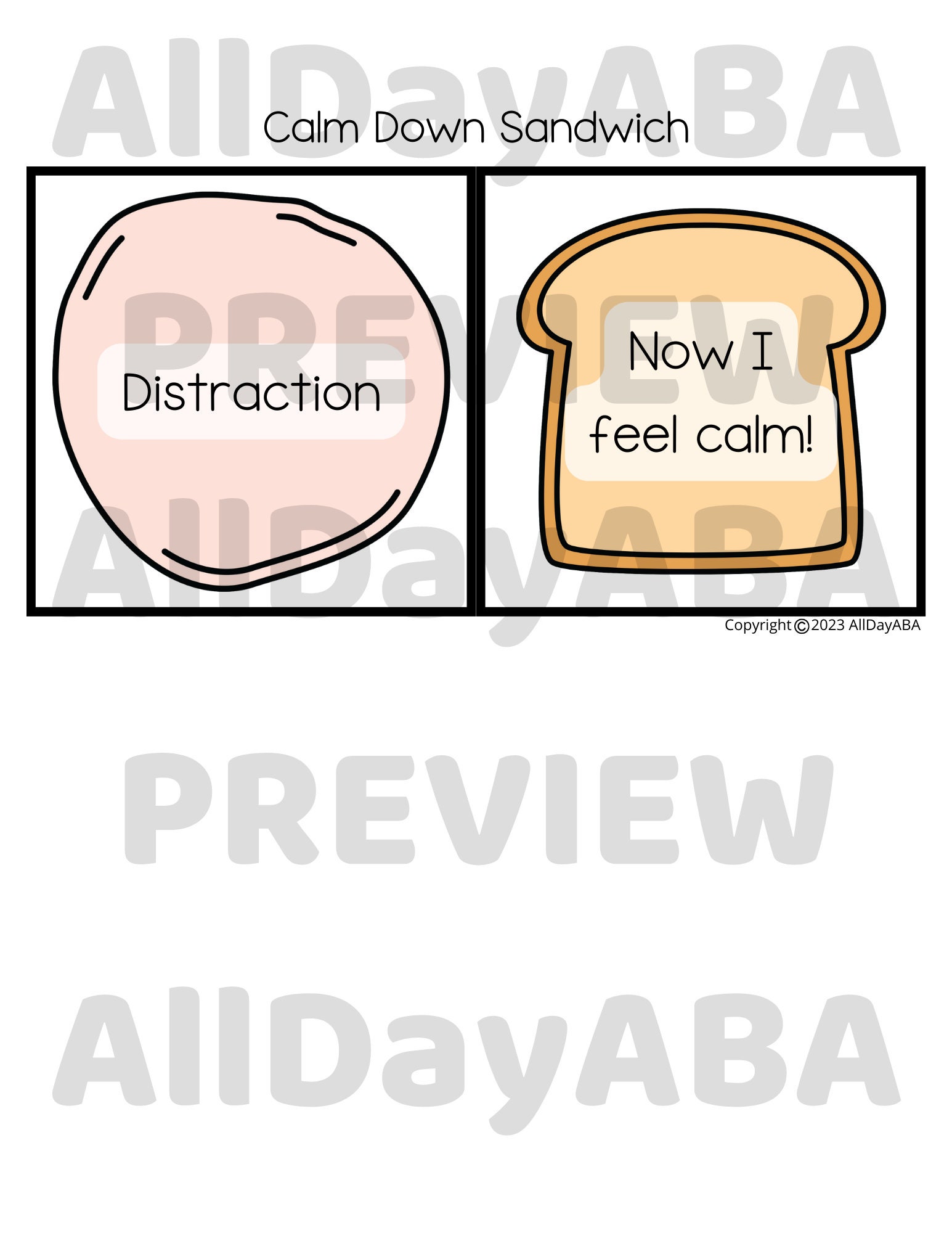 Calm Down Sandwich for Emotional Regulation, Coping Skills, and ABA ...