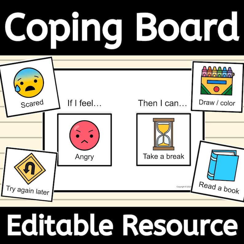 Coping Skills Board EDITABLE With Calm Down Cards for Autism, Special ...