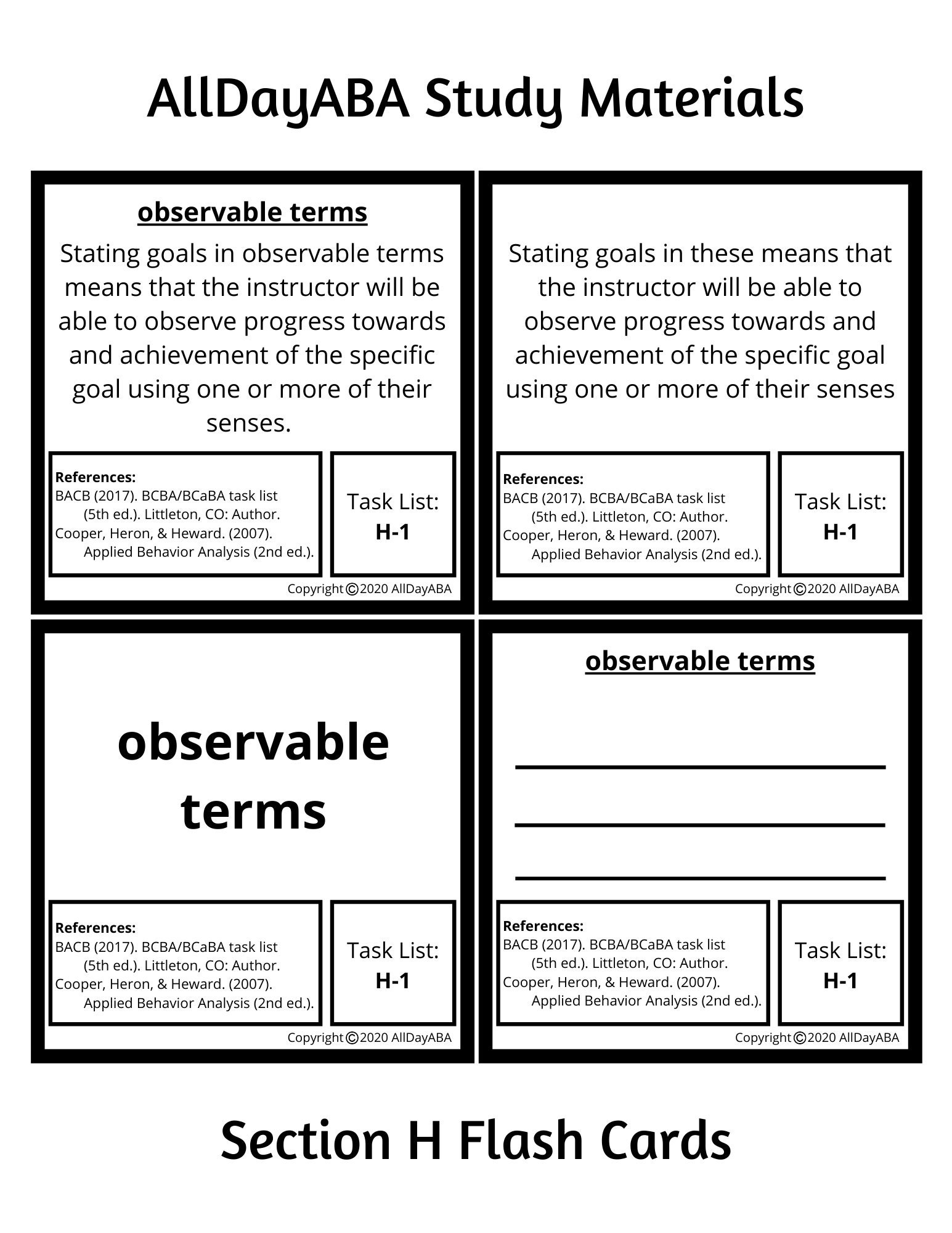 Section H Flash Cards 5th Edition Task List - ABA Study Materials ...